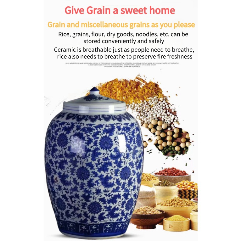 50kg Big ceramic rice jar with lid rice storage container aesthetic ...