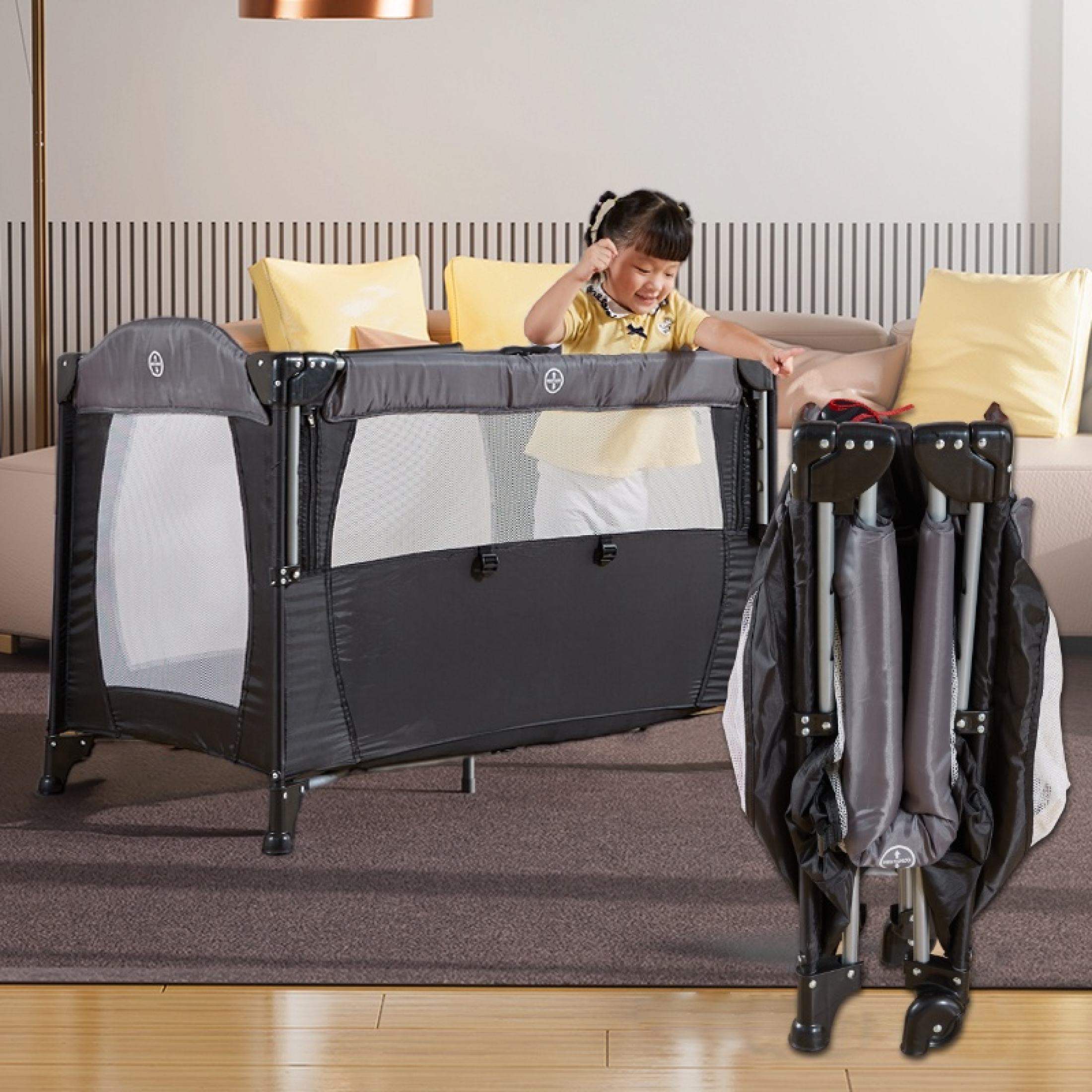 Rocking Multifunctional Baby Crib Foldable Baby Bed With Diaper Table ...