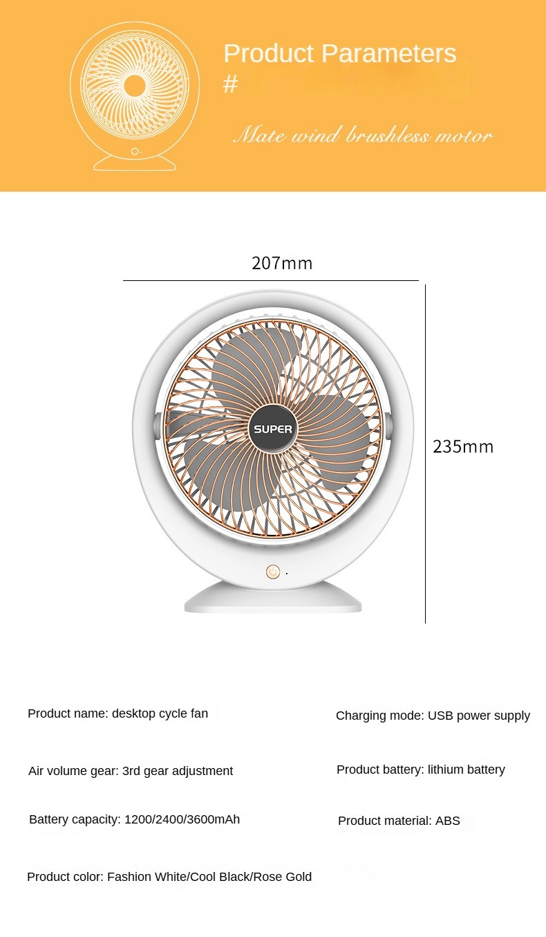 Mini desk fan Large wind noiseless Strong wind 180 Degree Rotation ...