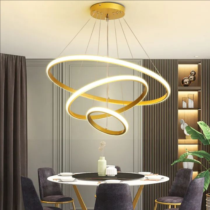 Pendant Light LED Modern Design Gold 3 Ring Chandelier Tri-Color Circle ...