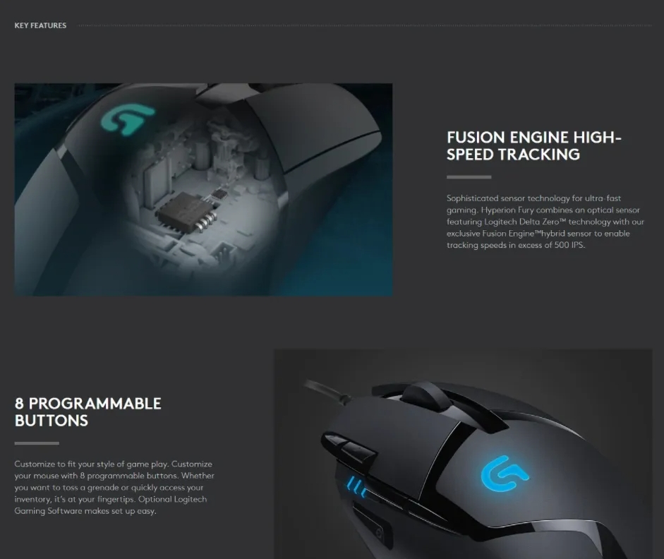 Logitech G402 Optical Gaming Mouse Hyperion Fury USB 8 Buttons 9 ...