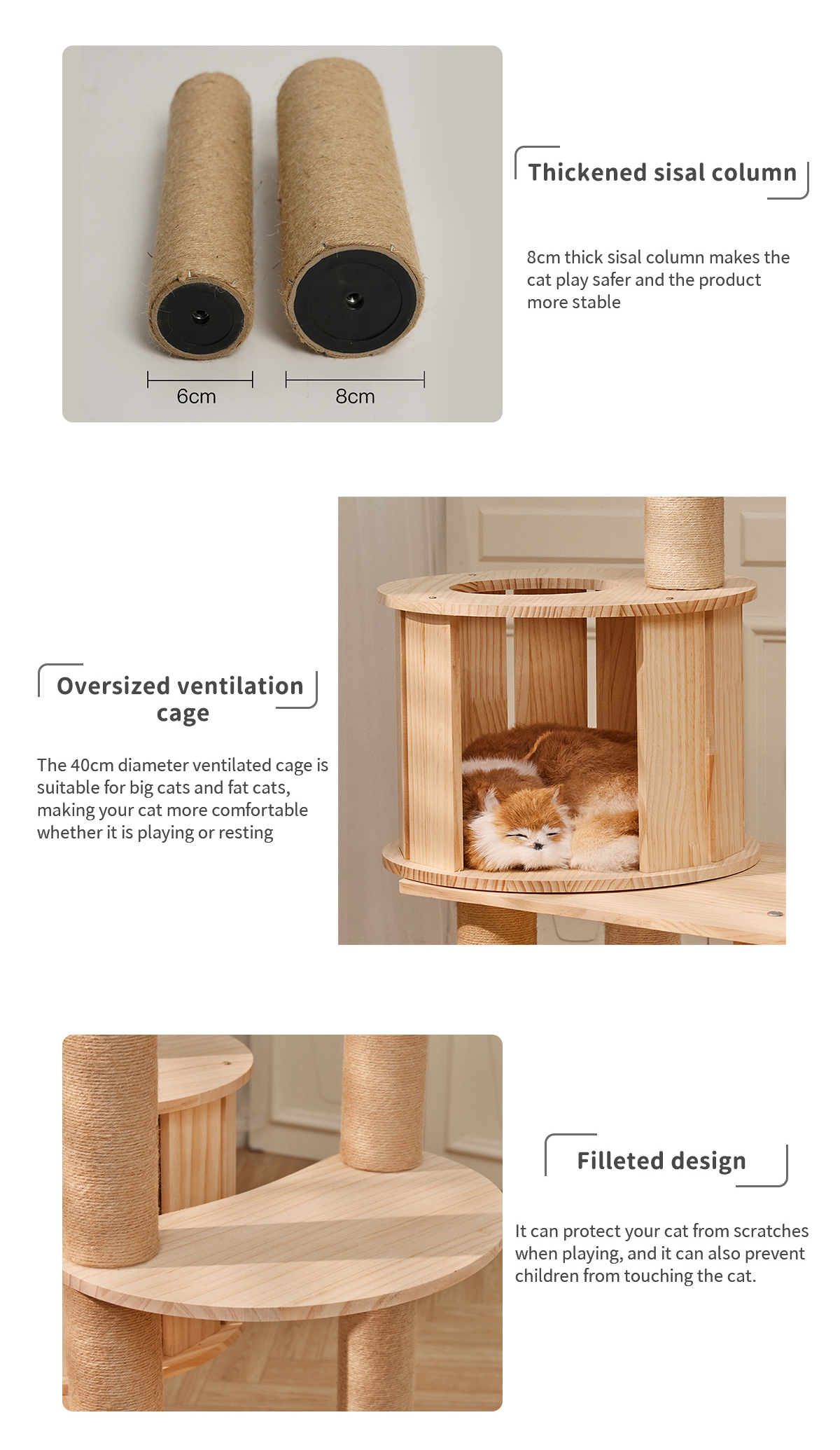 Osti Modern Real Wood Cat Tree Luxury Wooden Cat Tower Condo with ...