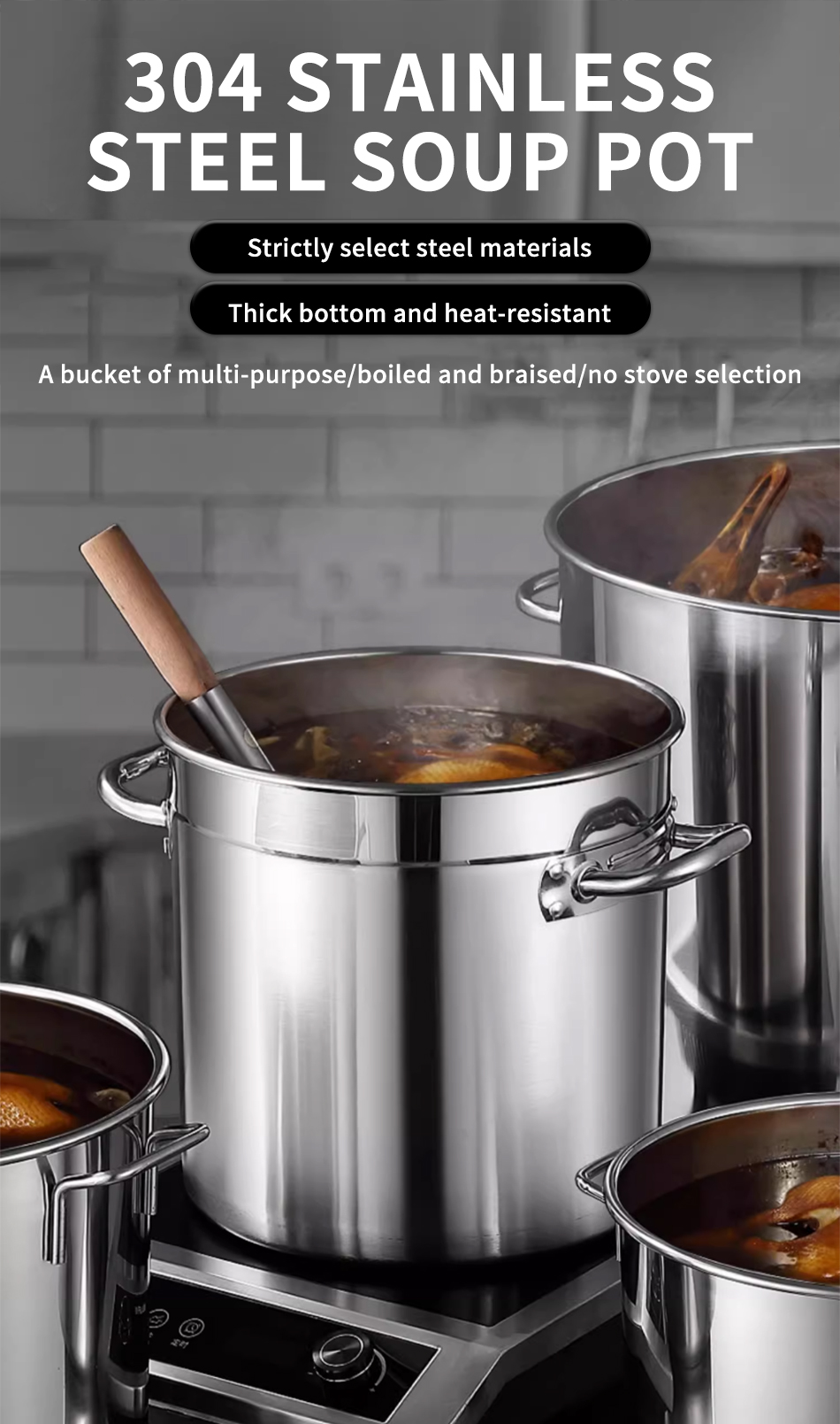 304 Stainless Steel Pot multipurpose Bucket with Lid Soup Pot Extra ...