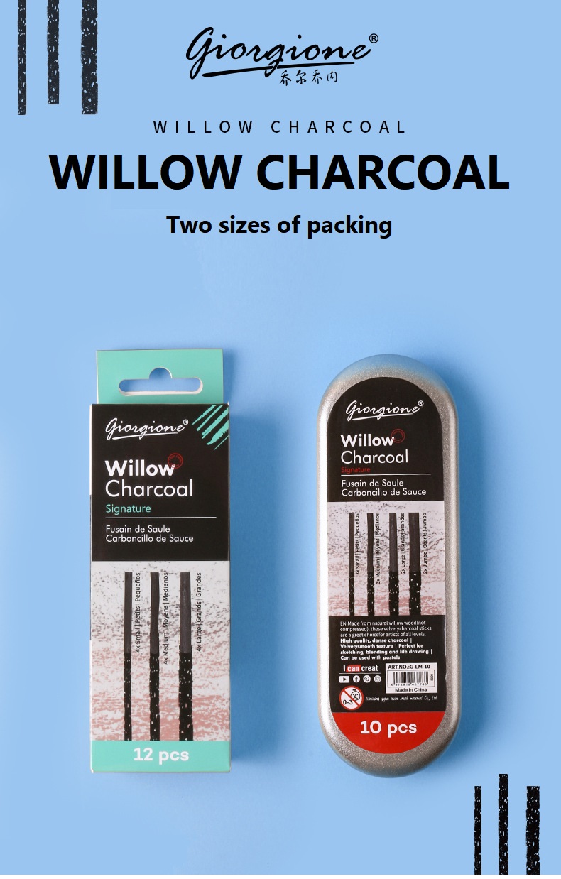 willow charcoal strips 10 pcs of sketching charcoal sticks, charcoal pencils, carbon pen tools ...