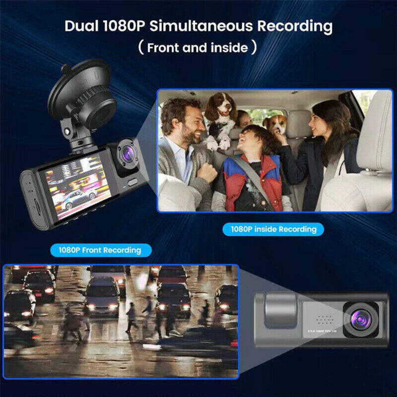 3 Camera Car Dash Cam Full Hd 1080p Video Camera Dual Lens For Vehicles ...