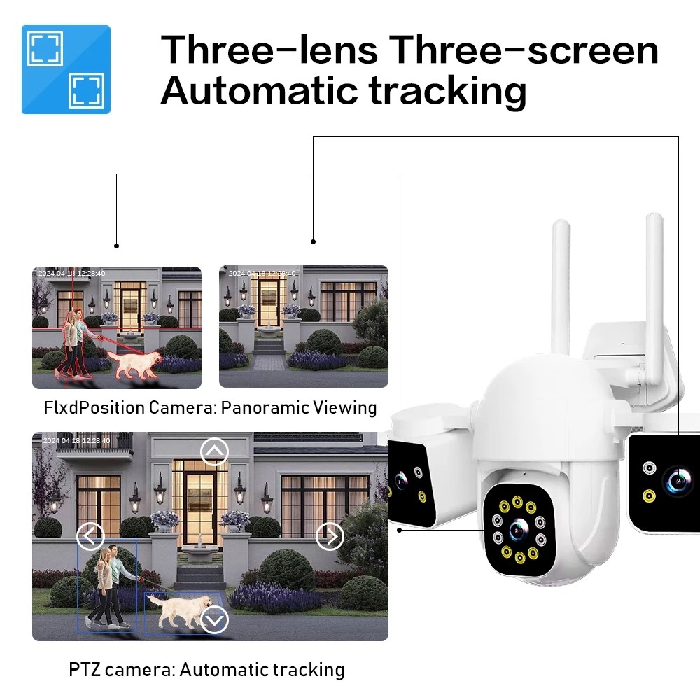 V380 Pro CCTV Camera Three screens 360 Panoramic WIFI Full Color Voice ...