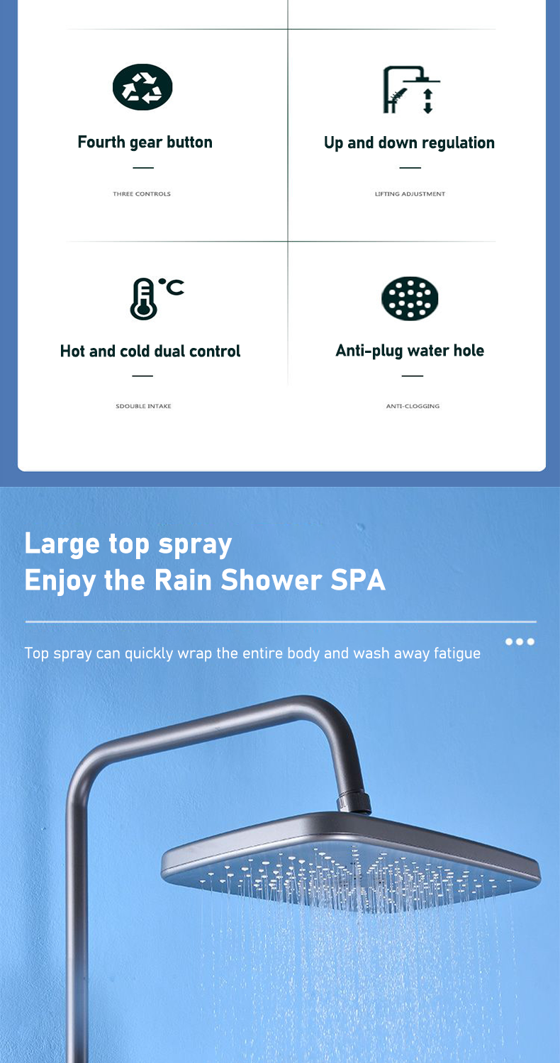 Shower Set Bathroom Thermostatic Stainless Steel Cold and Hot 5-in-1 ...