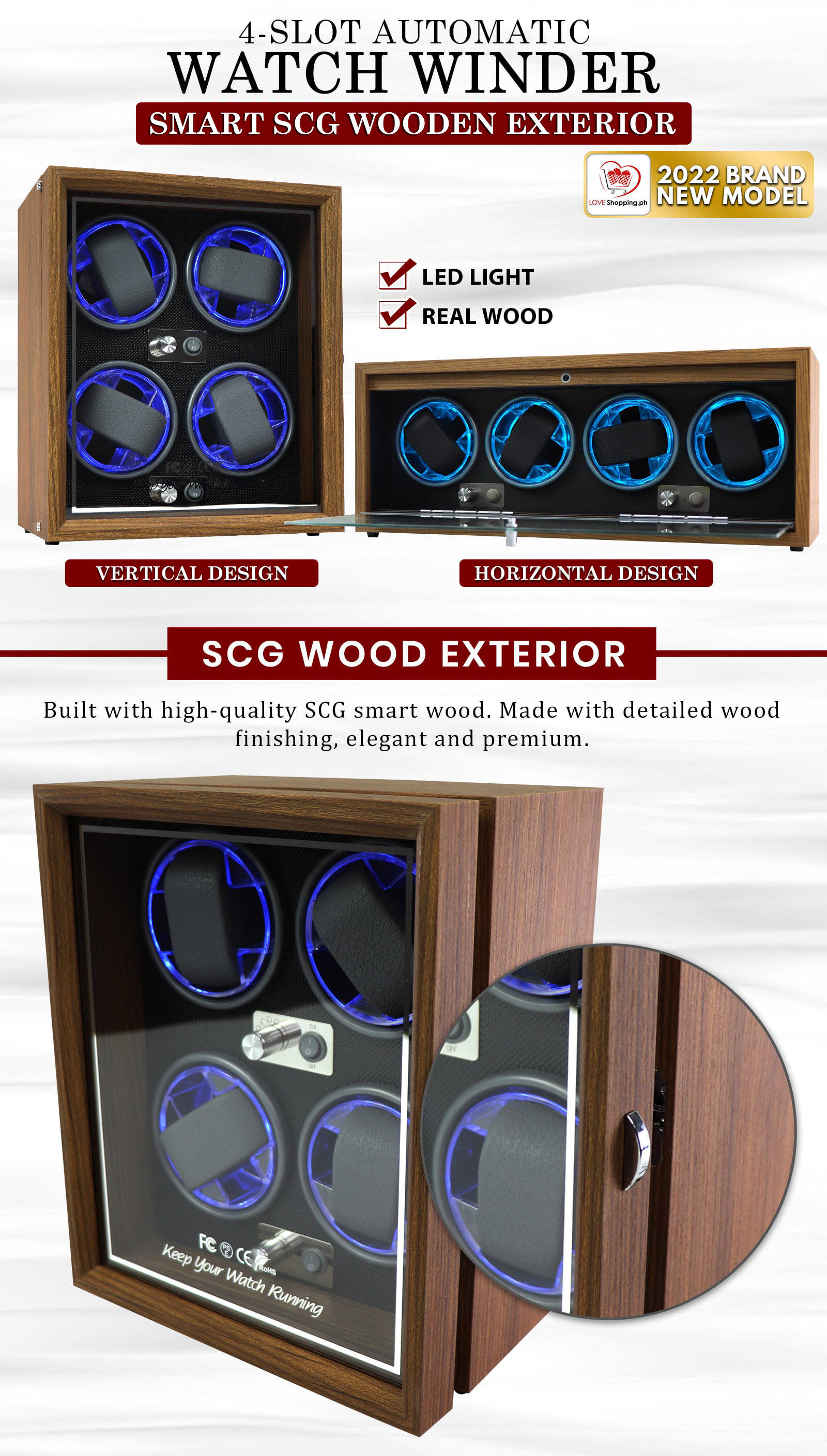 4-Slot Automatic Watch Winder Wood Exterior Walnut Wood Watch Box ...