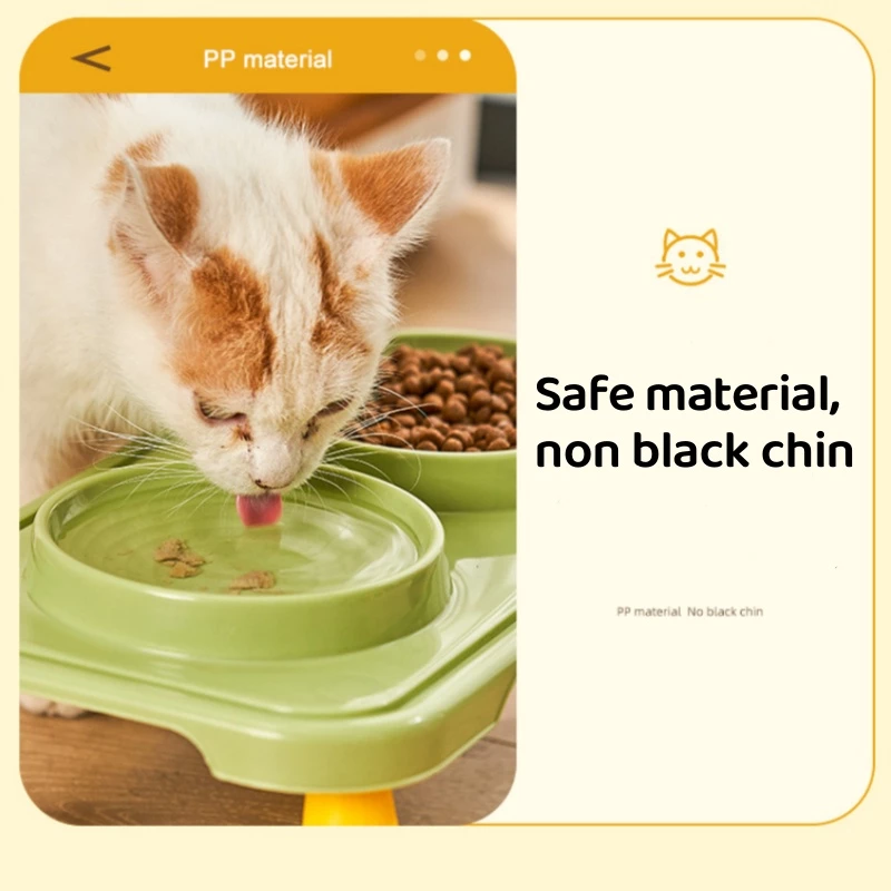 Pet Bowl Double Bowl High Foot Neck Protection Cat Anti-overturning ...