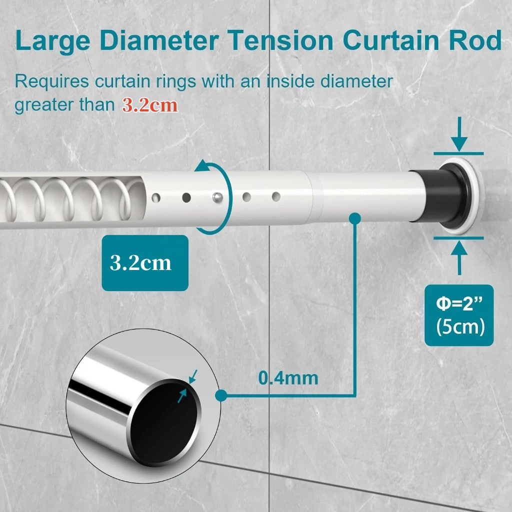 PACKONE Adjustable Curtain Rod 1.6-5.1M 32mm Diameter Longest Curtain ...