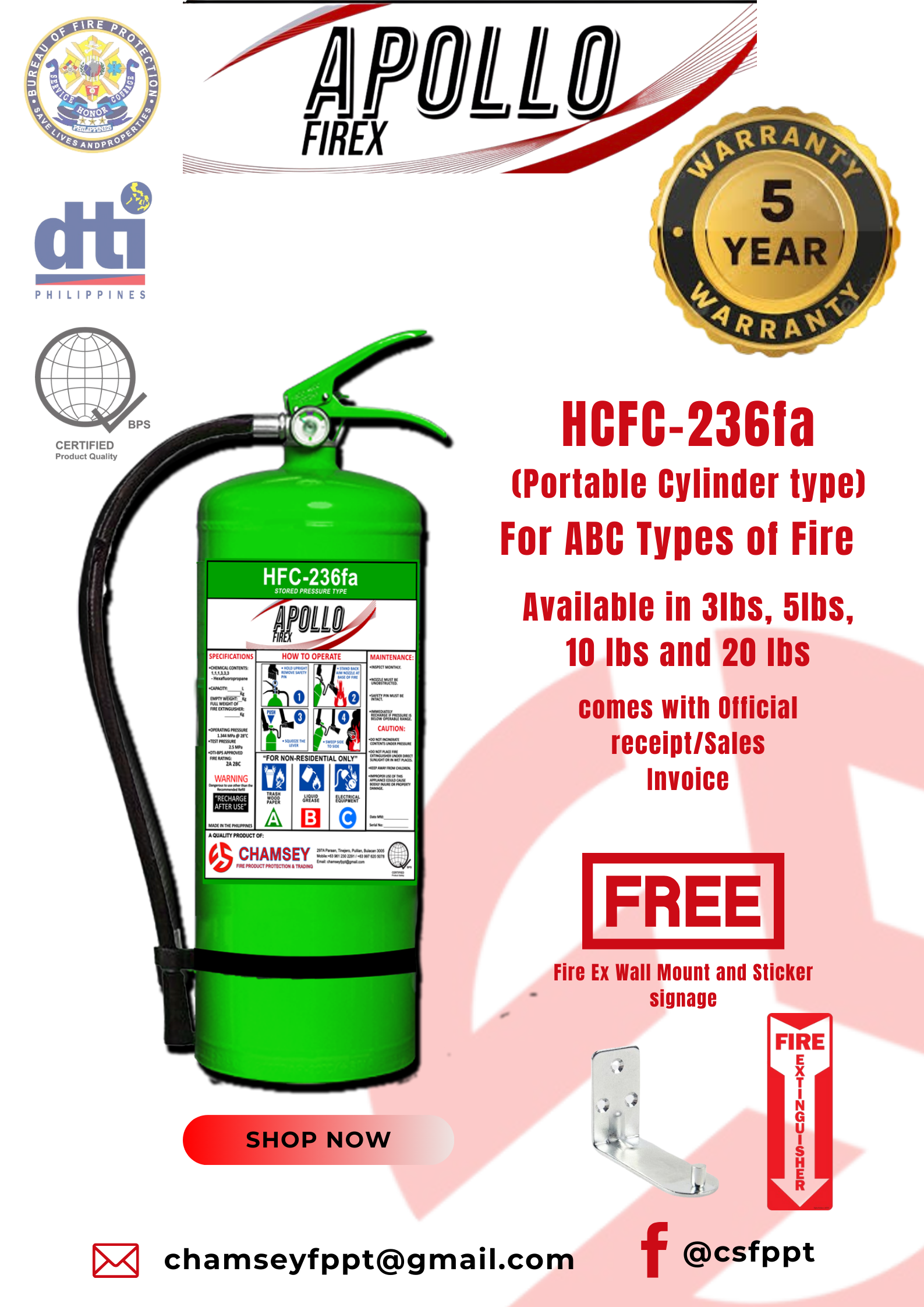 Apollo Firex - HCFC-236fa Fire Extinguisher | Shopee Philippines