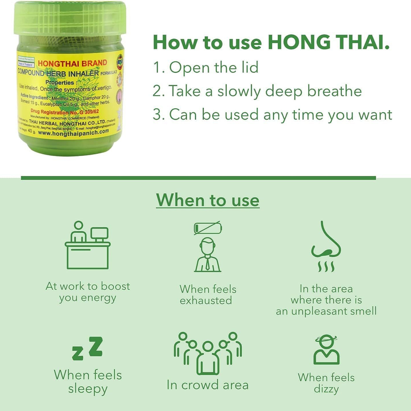 HONG THAI HERBAL INHALER RELIEVES NASAL CONGESTION AND HEADACHE MADE IN THAILAND | Shopee ...