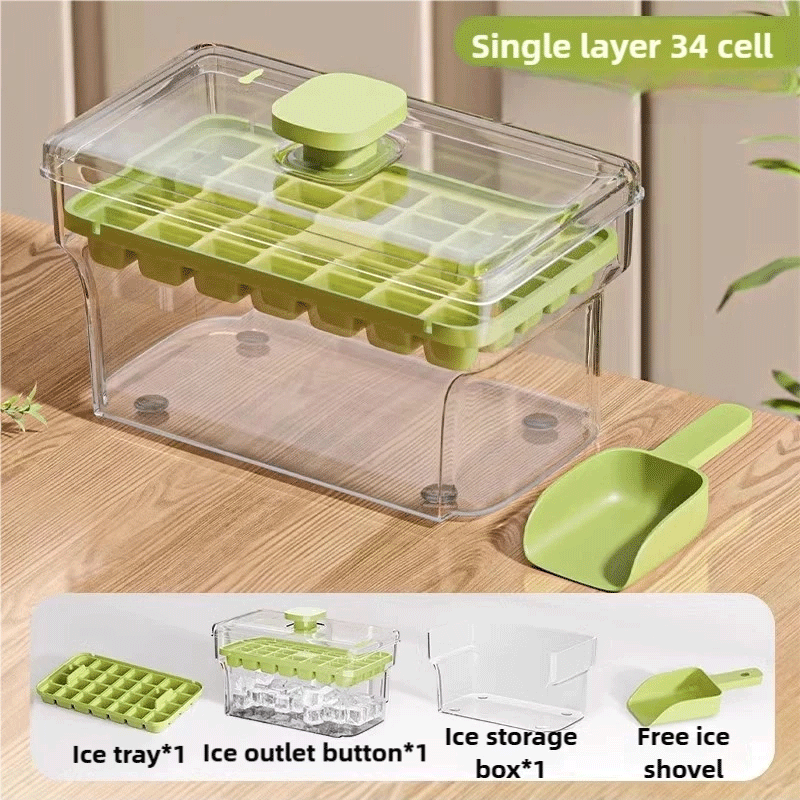 Ice Cube Molder Ice Cube Tray with Lid and Ice Scraper for Freezer 68 ...