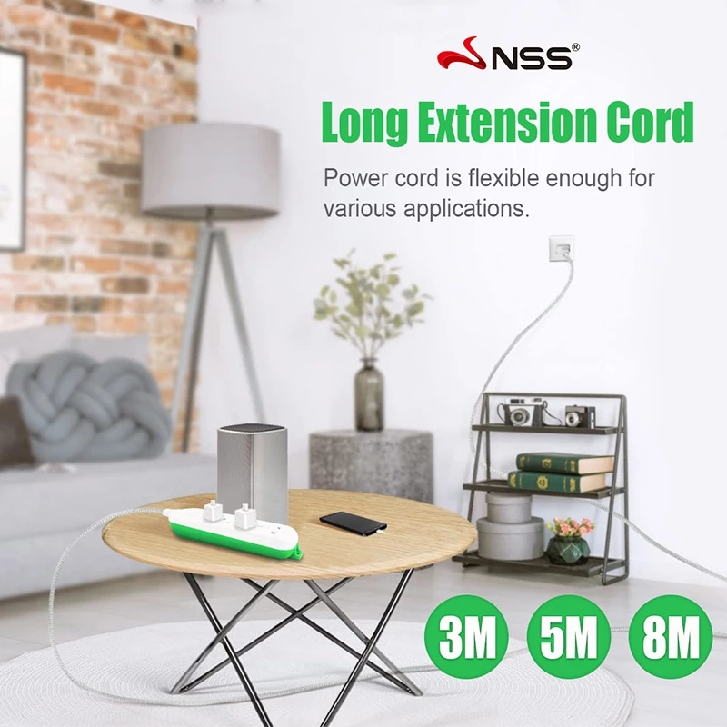 NSS Color Extension Cord 4 Gangs with 1 Switch 250V 2500W 3 Meters/5 ...