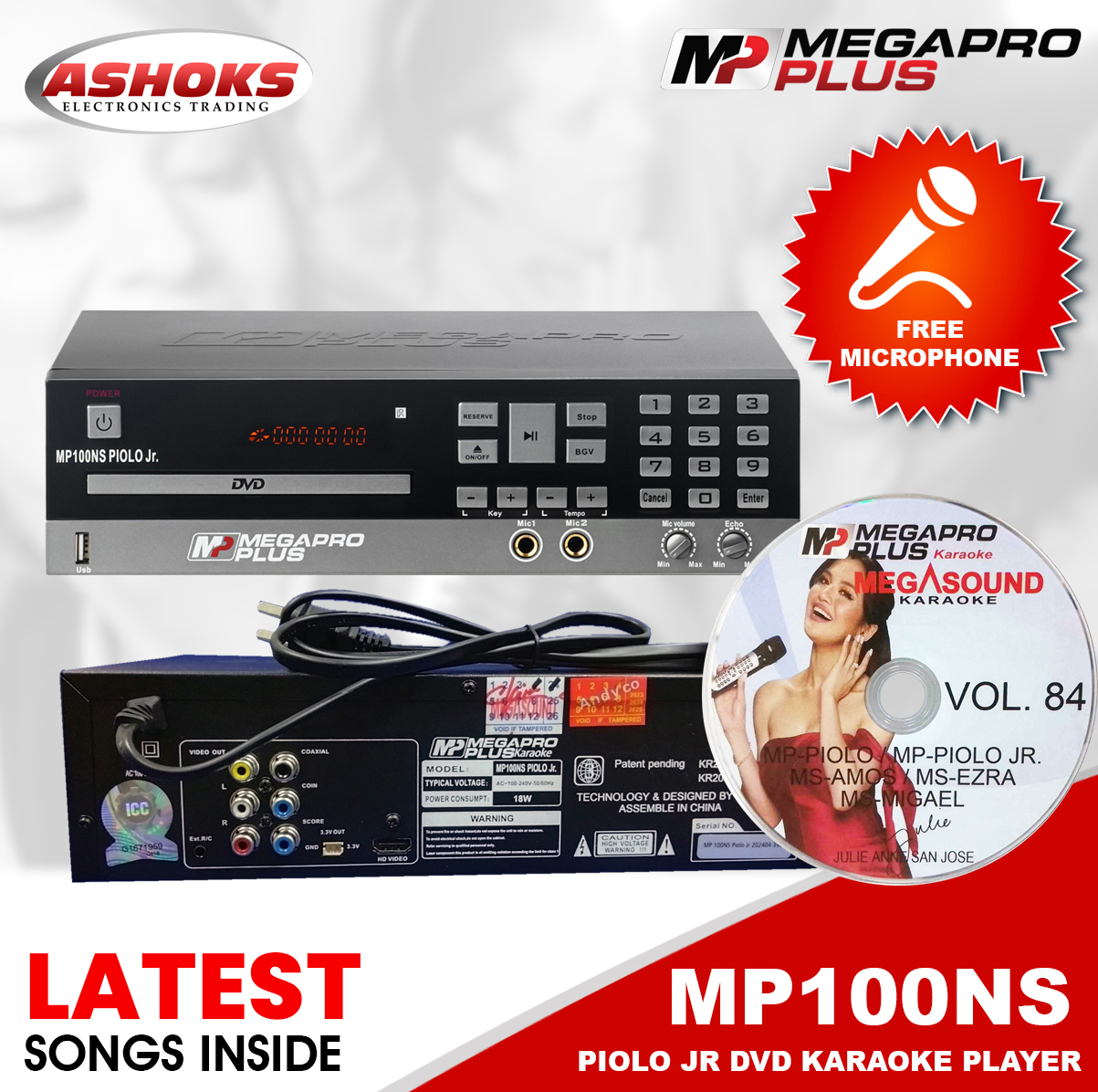 Megapro Plus MP 100NS Karaoke Player Songbook and Vol. 84 CD and Wired ...