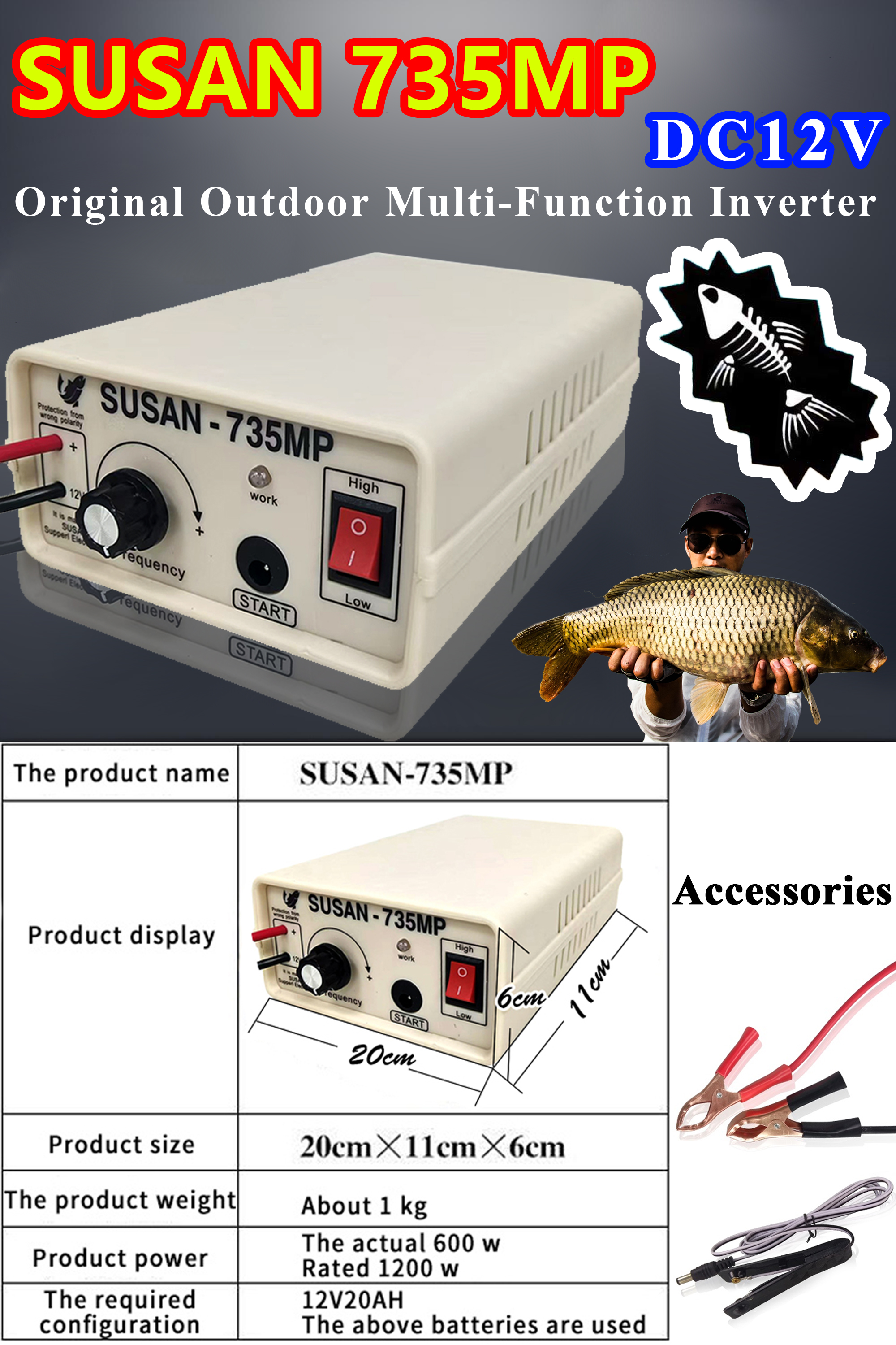 【SUSAN 735MP Inverter】Outdoor ultrasonic fishing inverter DC12V high ...