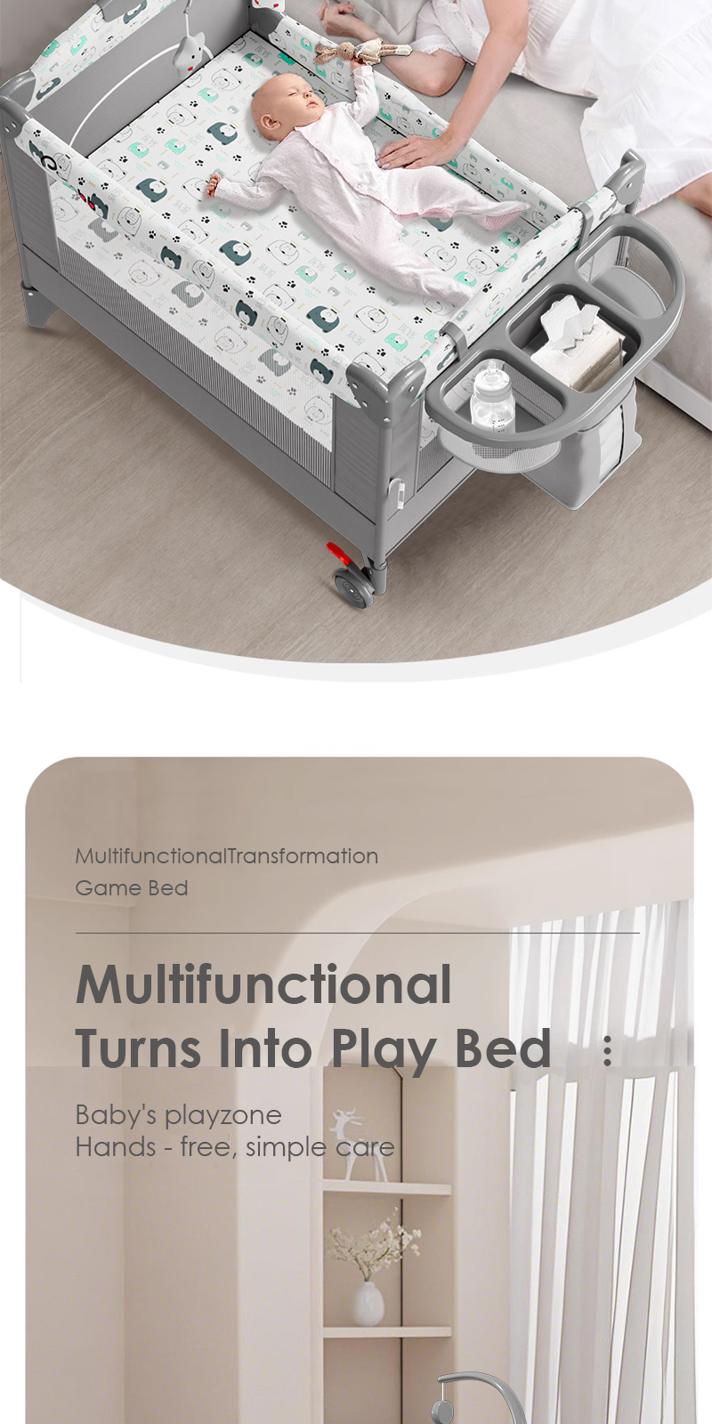 COCOBB Baby Rocking Crib Adjustable Stitching Big Bed Co-Sleeper Baby ...