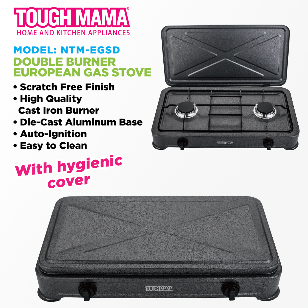 Tough Mama NTM-EGSD Double Burner Gas Stove with Cover European Black ...