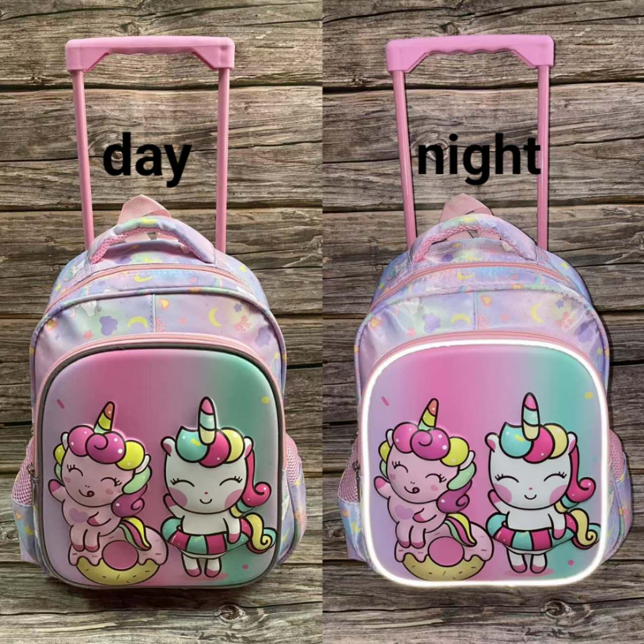 TYK 14 inches backpack with trolley cartoon design with reflector ...