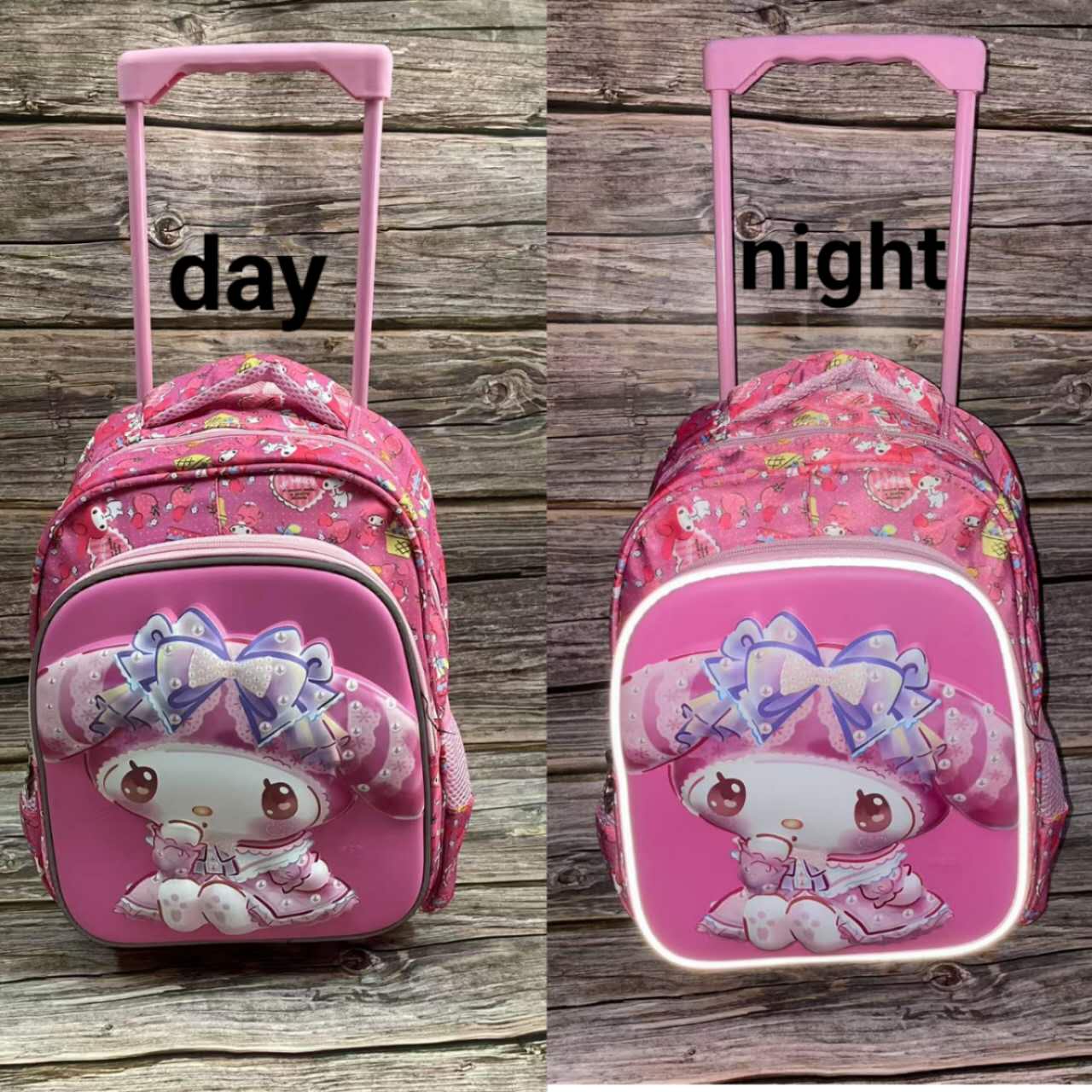 TYK 14 inches backpack with trolley cartoon design with reflector ...