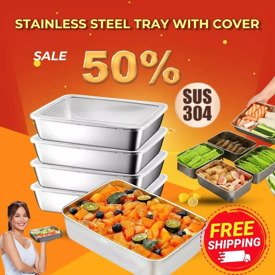Combo 10 Stainless Tray With Cover For Food Stainless Steel Tray With ...