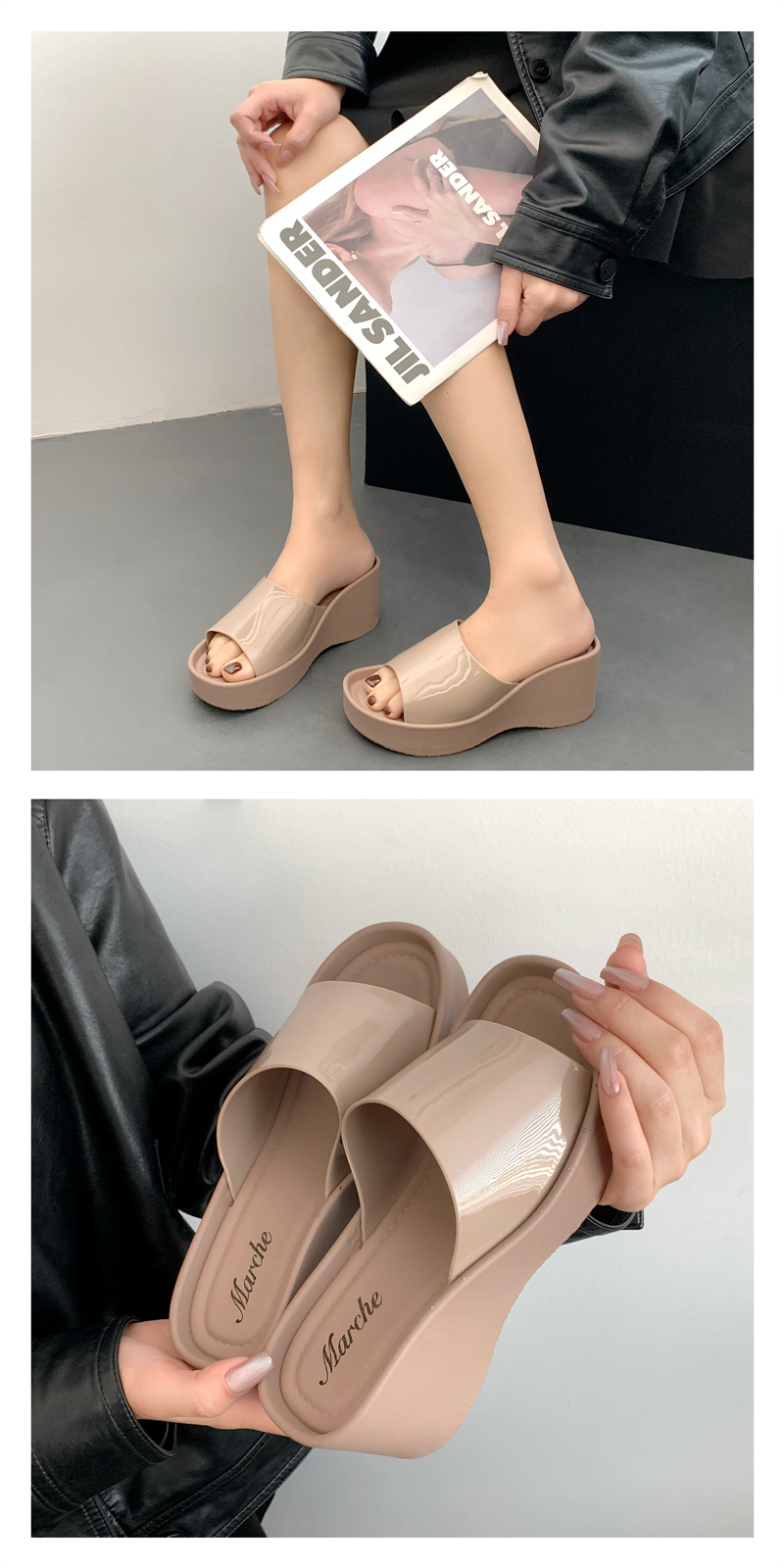 Marche Women's Casual Sandals Thick-Soled Simple One Strap Wedge With ...