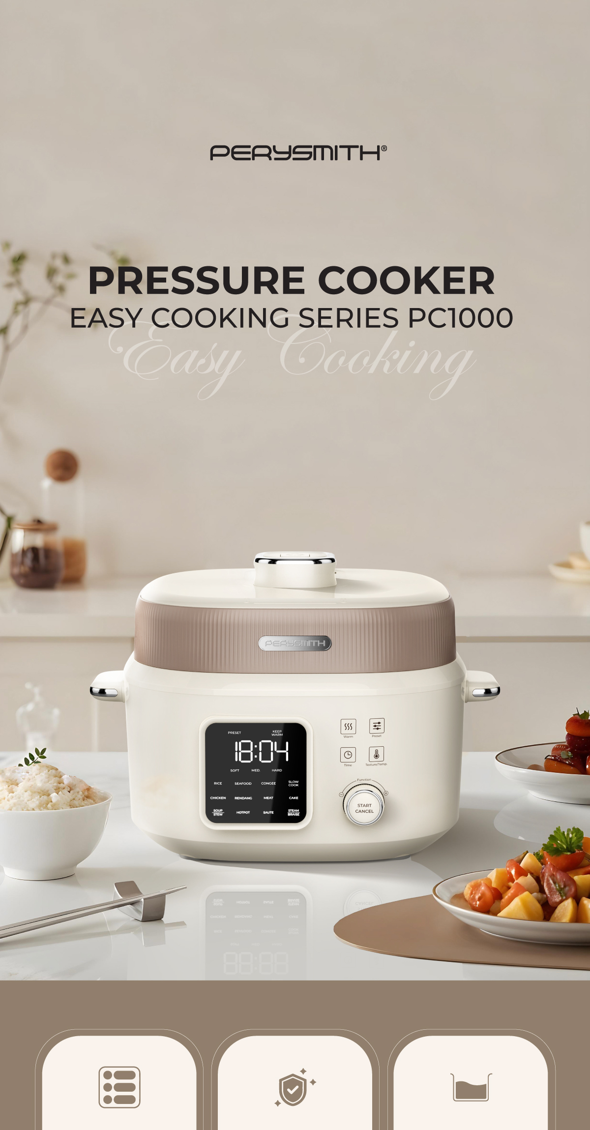 PerySmith PC1000 5L Pressure Cooker EasyCooking Series | Shopee Philippines