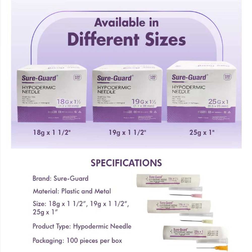Sure-Guard Hypodermic Needles - Disposable Injection Needles (1 Box of ...