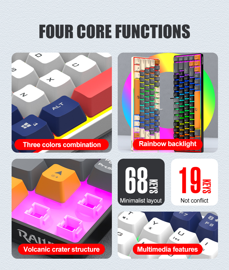 Zeus x RAIKU K68 68-Key Compact RGB Gaming Keyboard with 3 Keycaps ...