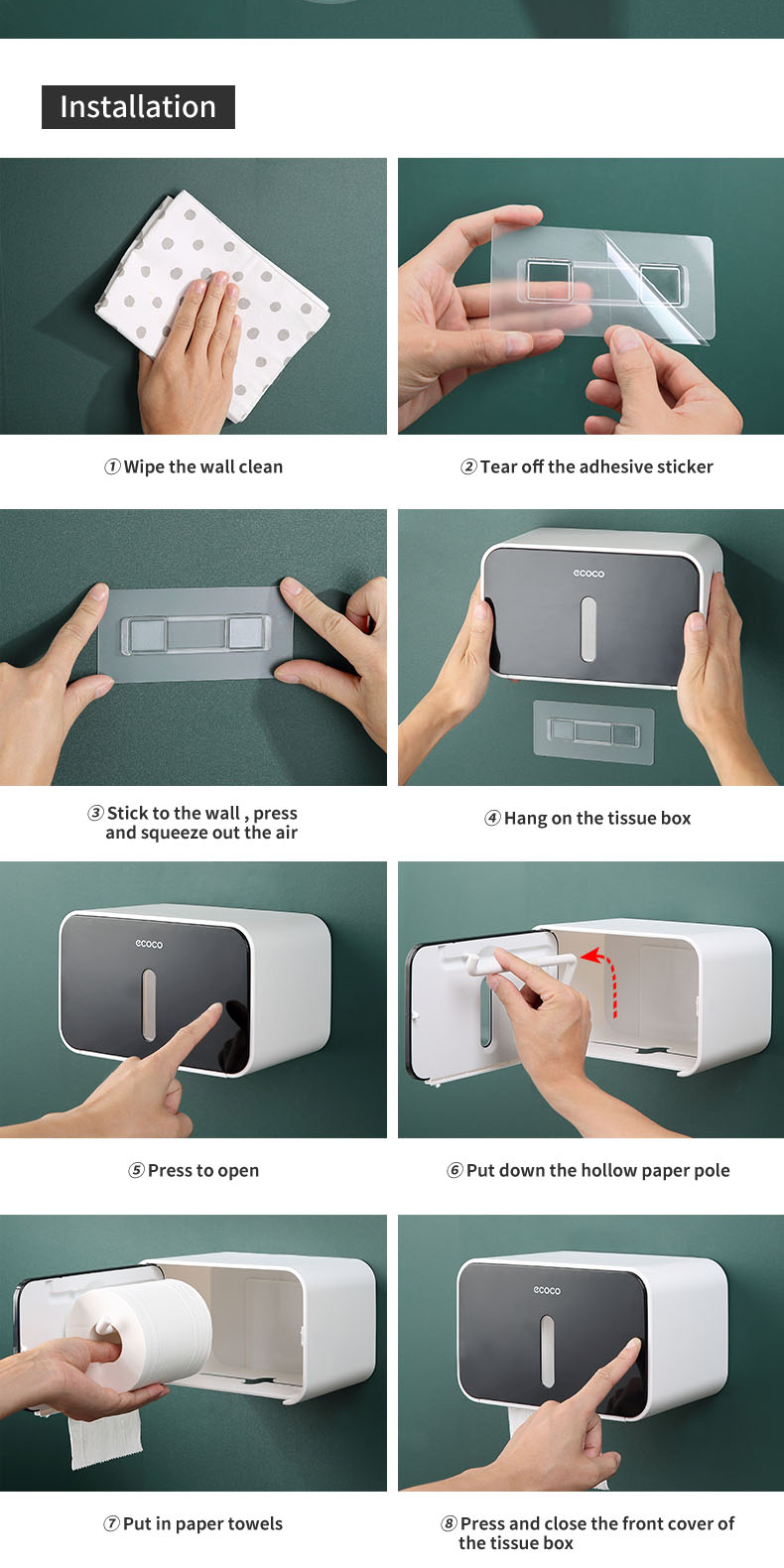 Ecoco Tissue Holder Bathroom Wall Mounted Tissue Box Waterproof for ...