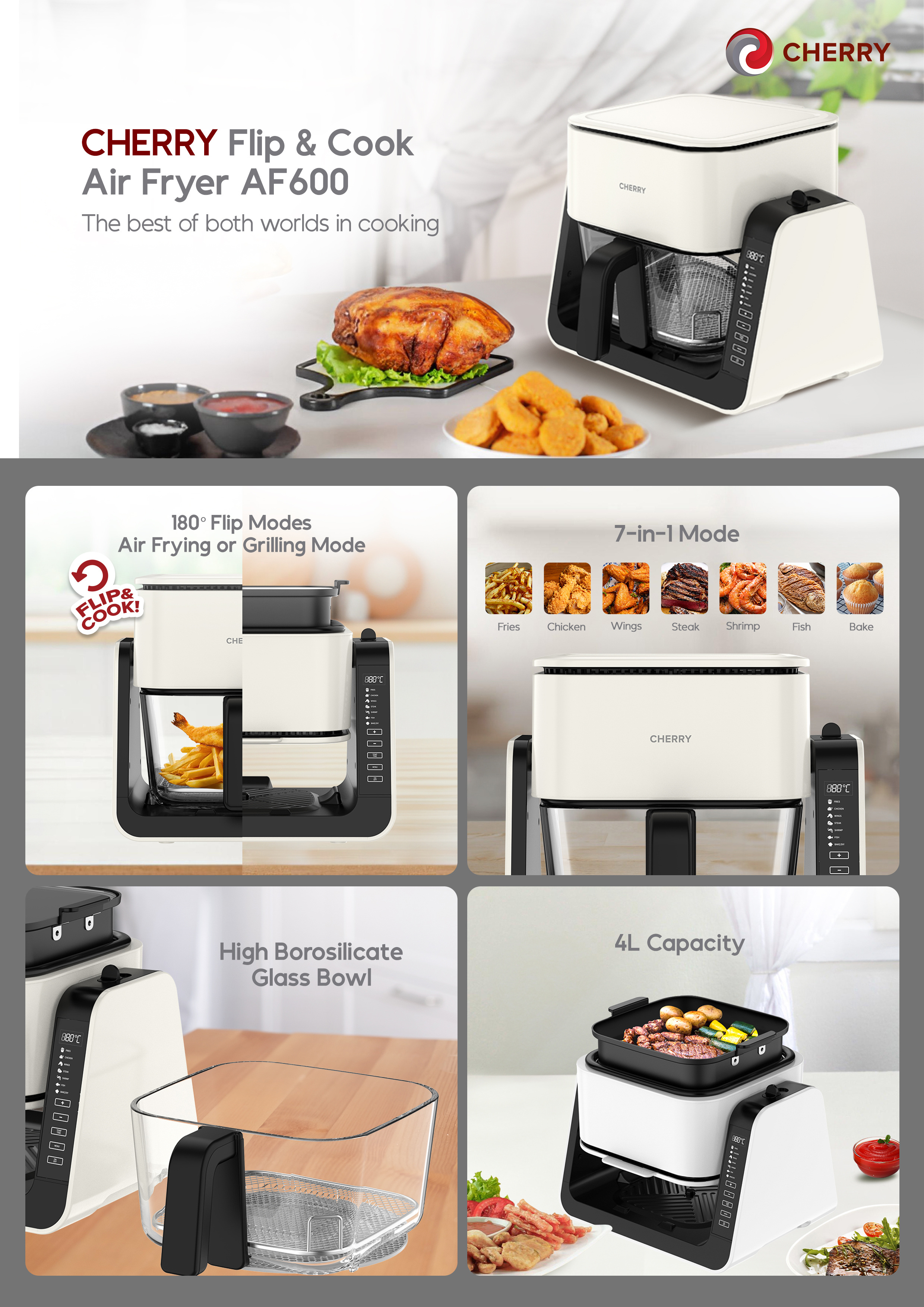CHERRY Flip & Cook Air Fryer AF600 | Shopee Philippines