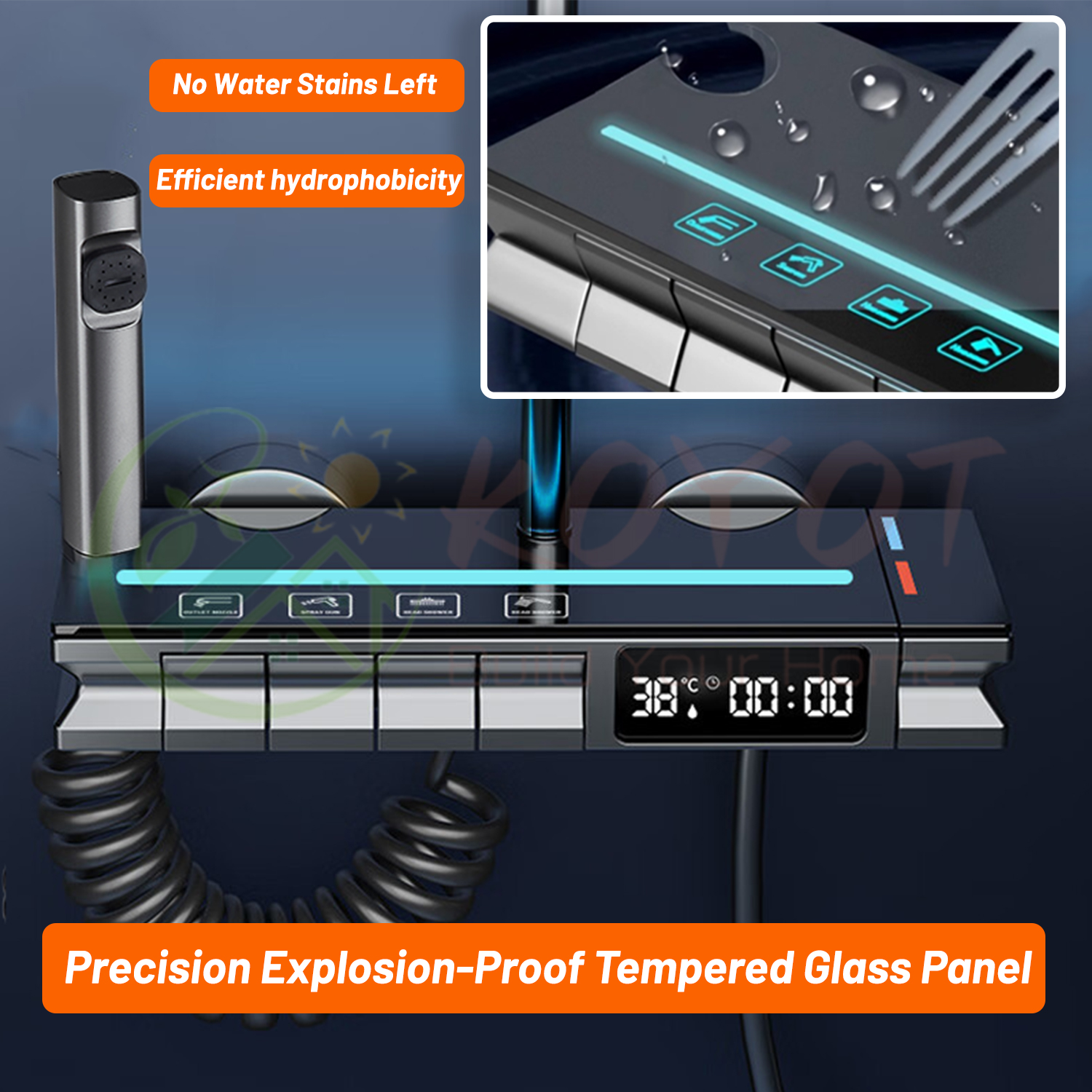 KOYOT Ambient Light & Digital Display Hot and Cold 4 in 1 Shower Set with Faucet Bidet Rain ...