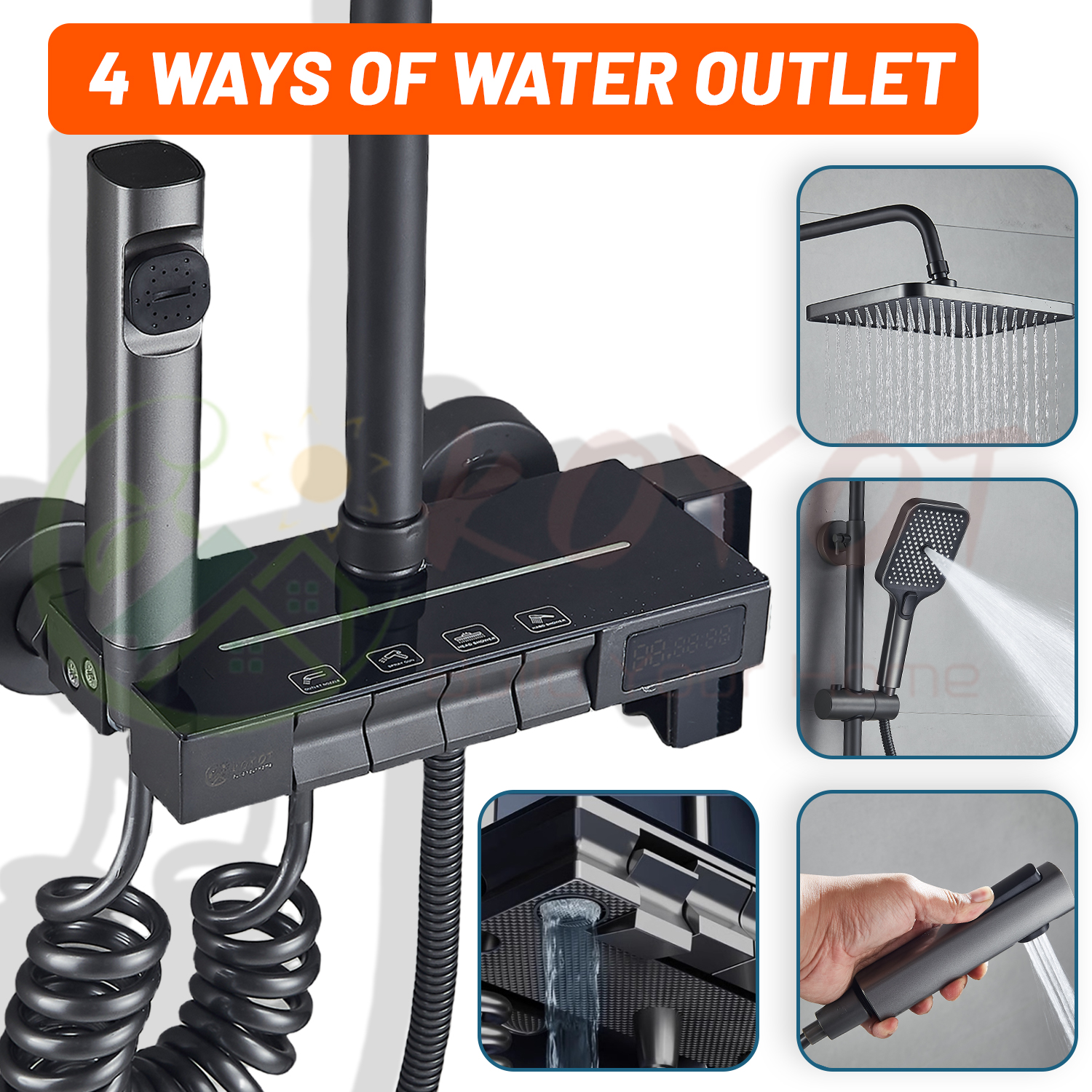 KOYOT Ambient Light & Digital Display Hot and Cold 4 in 1 Shower Set with Faucet Bidet Rain ...