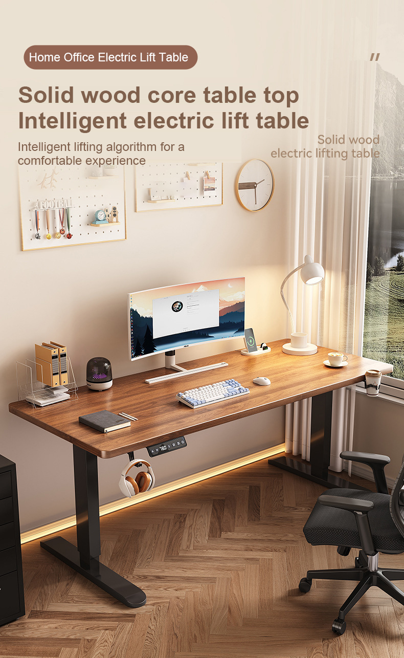 Solid wood electric lift table computer table home desk study table ...