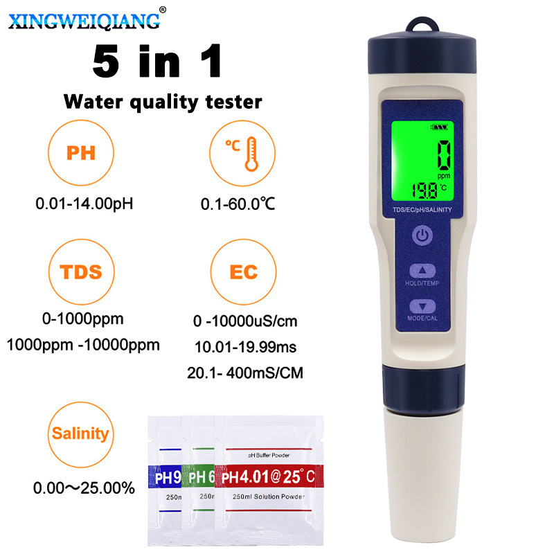 5 in 1 pH meter water quality tester PH/EC/TDS/salinity/temperature ...