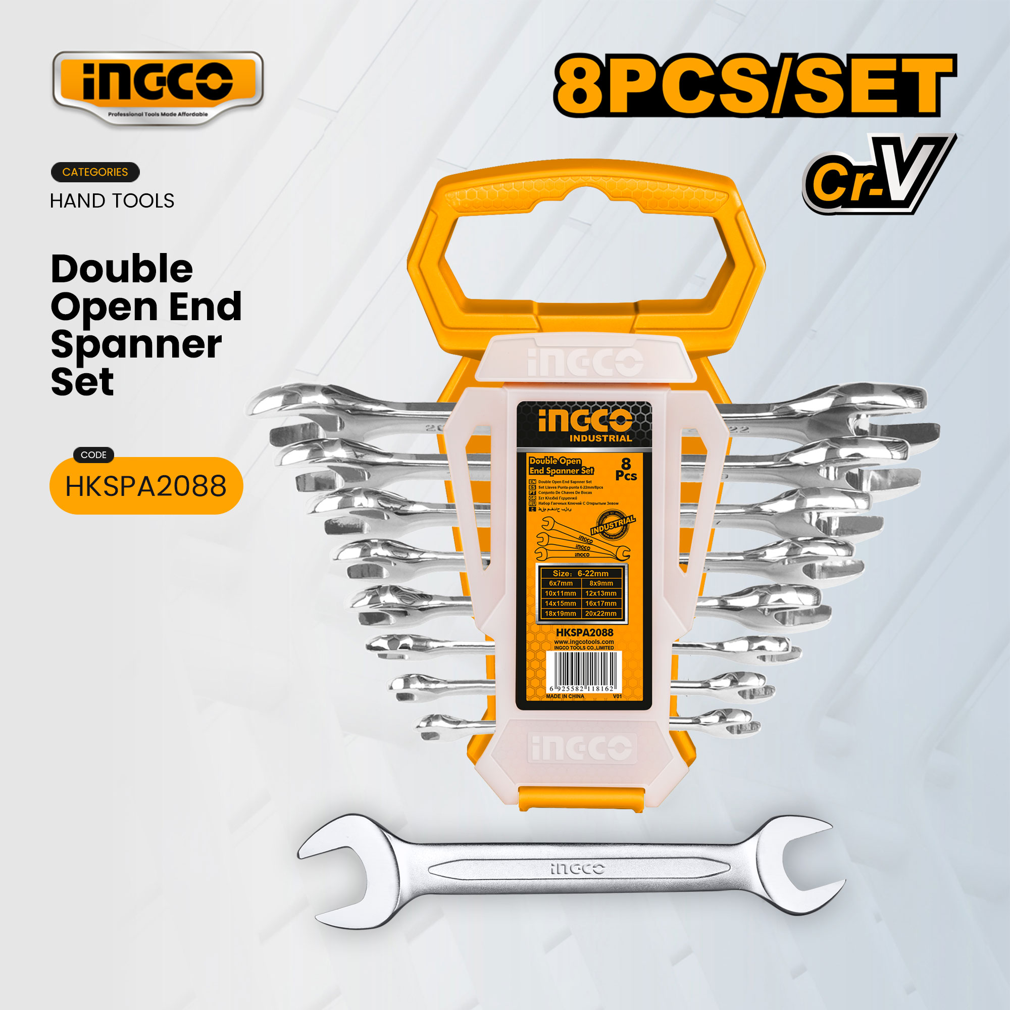 Ingco 8pcs Double Open End Spanner Set Dual Head Wrench Set Metric Open ...