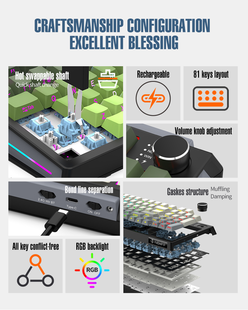 JK980 Wireless Three-mode Mechanical Keyboard Hot-swappable HIF Silent ...