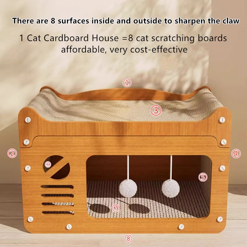 2 in1 Double Cat Scratch Board House Wooden Extra Large Cat Villa W ...