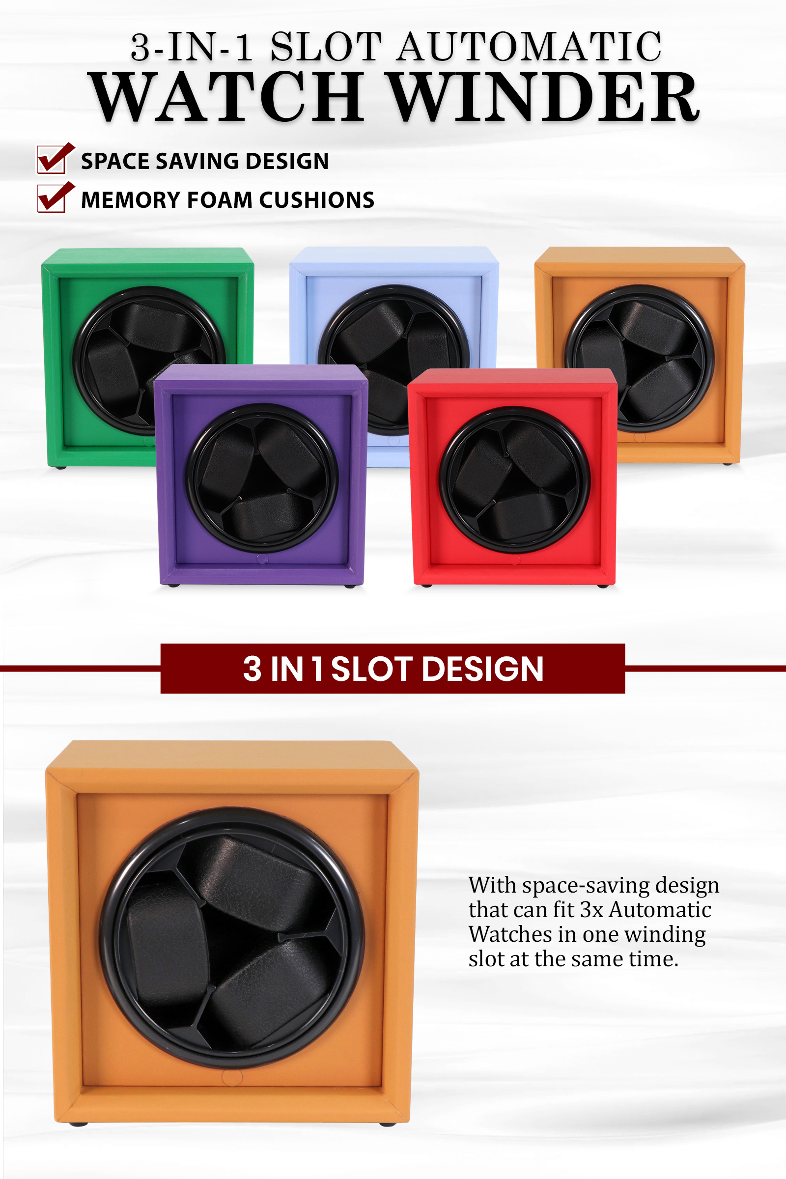 Open Design 3-in-1 Automatic Watch Winder Bi-directional Rotation Watch ...