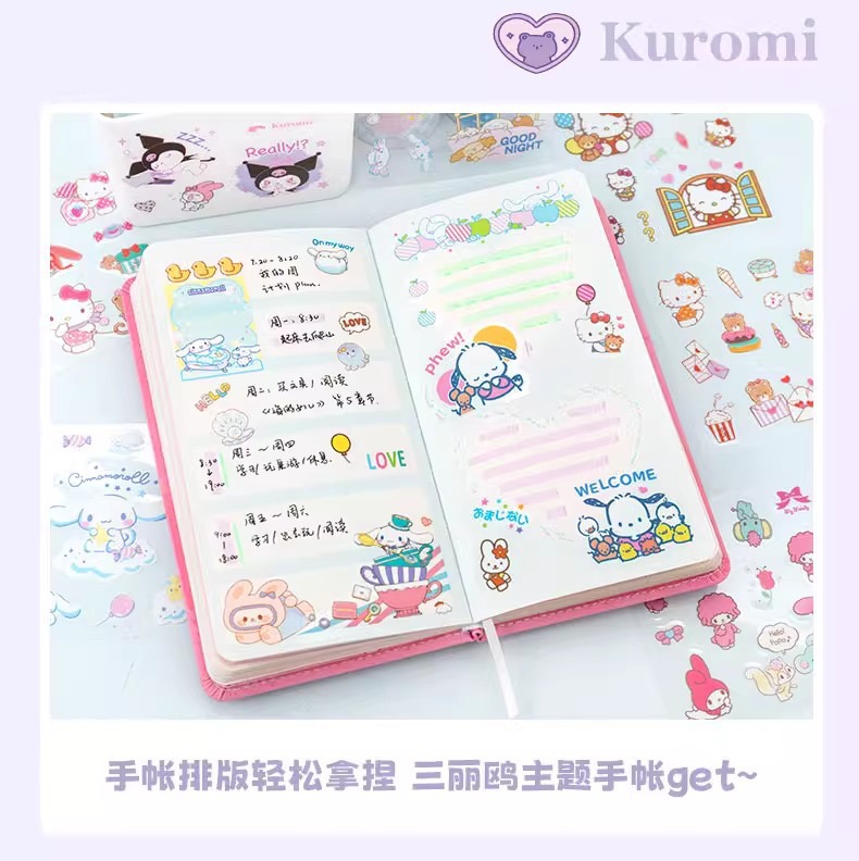 100Pcs Sanrio Kuromi Sticker Sheets | Cute Student Notebook Journal ...