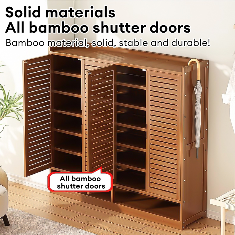[6/7/8Layers]Bamboo Wooden Shoe Rack organizer With Door Shoe Cabinet ...