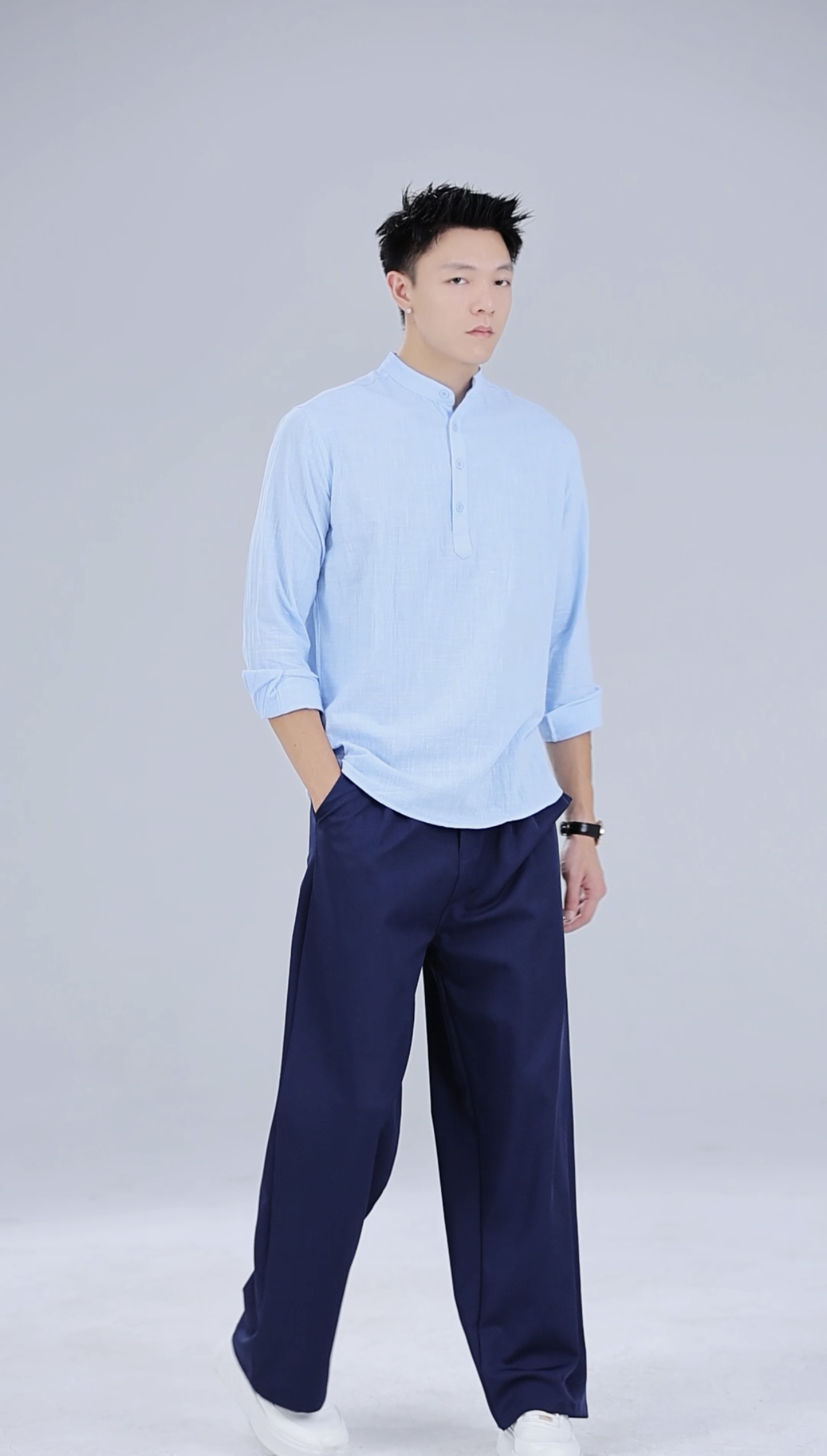 Mannered by HUILISHI 8 Colors Long Sleeve Chinese Collar Polo for Men ...