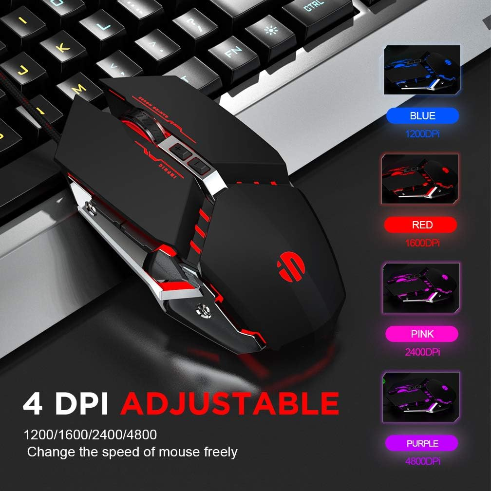 Inphic Wired Gaming Mouse W2 Mute Colorful Moving Speed Programmable ...