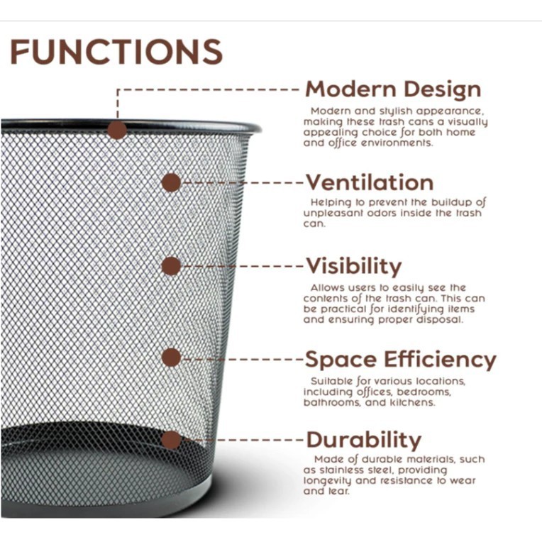 Round Black Trash Can Large - Multipurpose Metal Wire Mesh Trash Bin ...