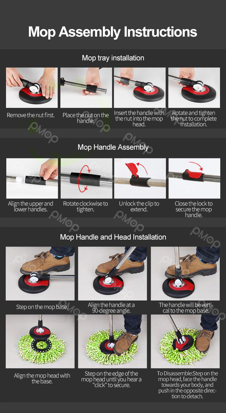 PMOP Original mop with spinner and steel bucket 360 Easy Rotating map ...