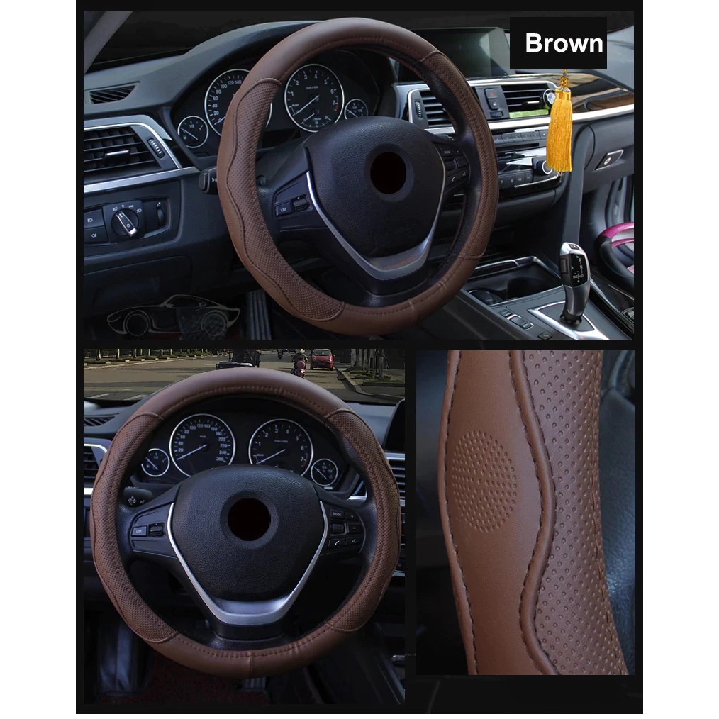 38CM Universal Car PU Leather Steering Wheel Cover Non-slip Durable ...