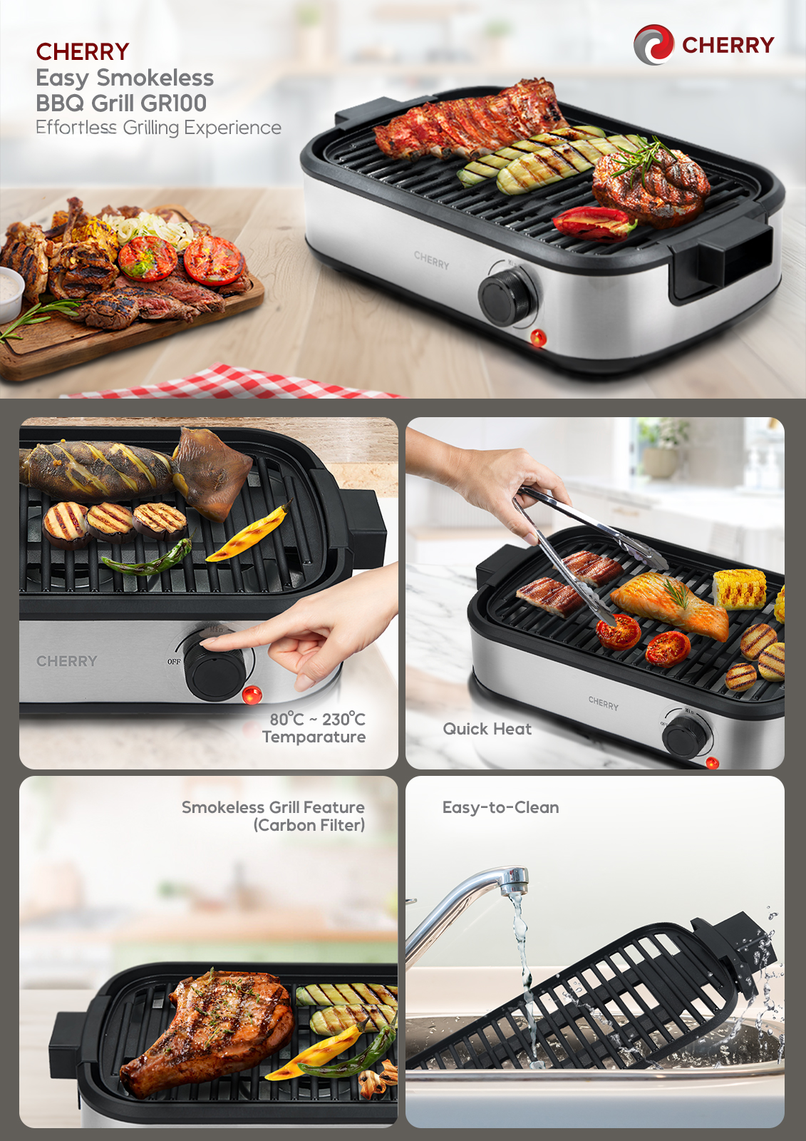 CHERRY Easy Smokeless BBQ Grill GR100 | Shopee Philippines