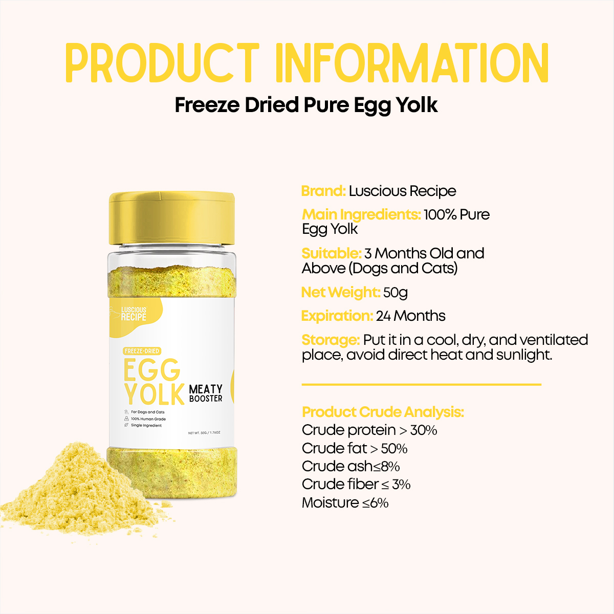 Luscious Recipe Freeze Dried Pure Eggyolk Powder Appetite Booster Meal ...