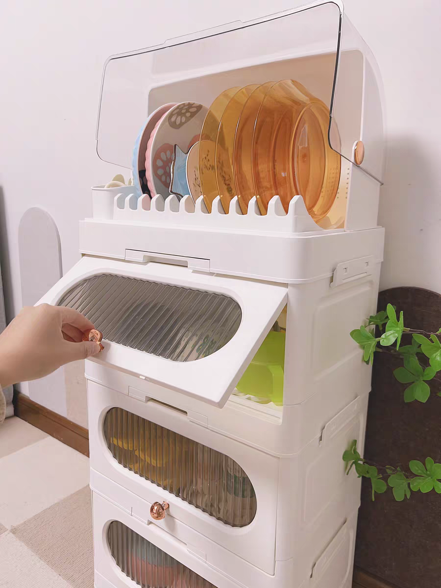 Plastic Dish Cabinet Foldable Dish Drain Cabinet Kitchen Drying Rack ...