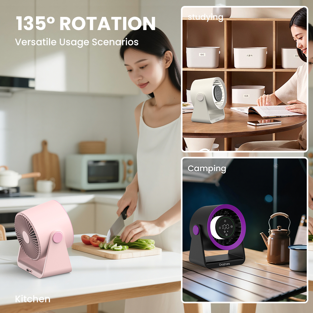 Orashare DF03L 10000mAh Rechargeable Desk Fan with LED Light 100 Gears ...